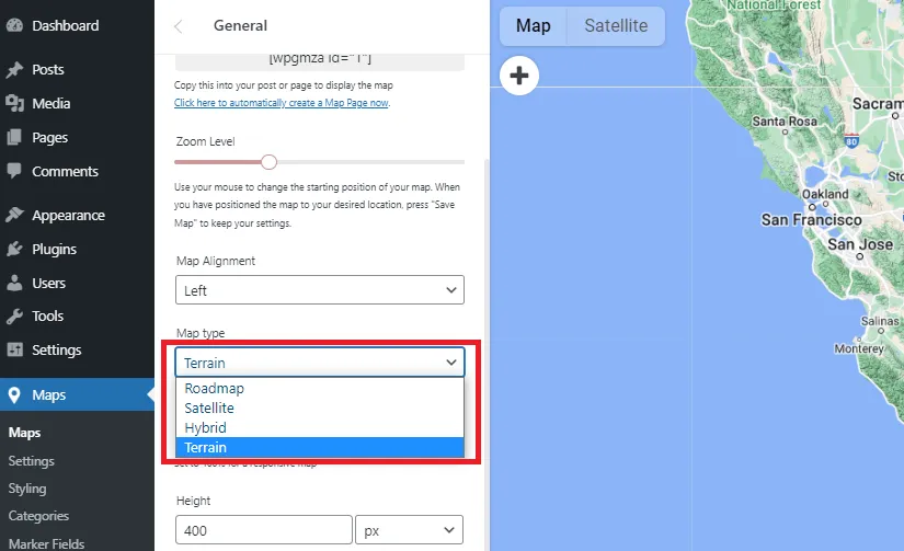 Setting your Map type - WP Go Maps Documentation