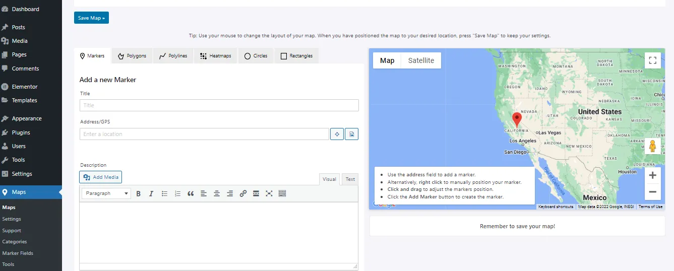 Creating your first marker (Legacy) - WP Go Maps Documentation