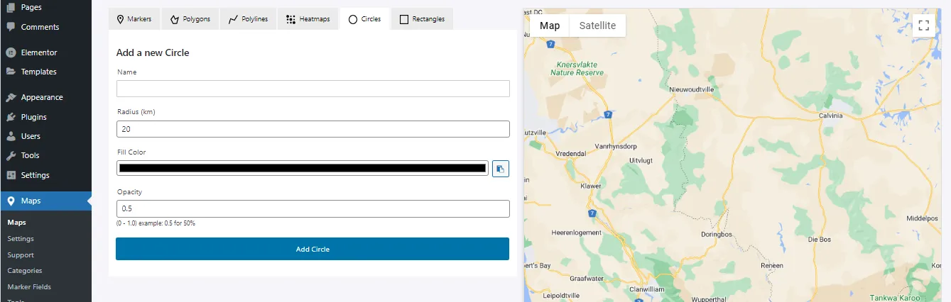 Adding a Circle (Legacy) - WP Go Maps Documentation