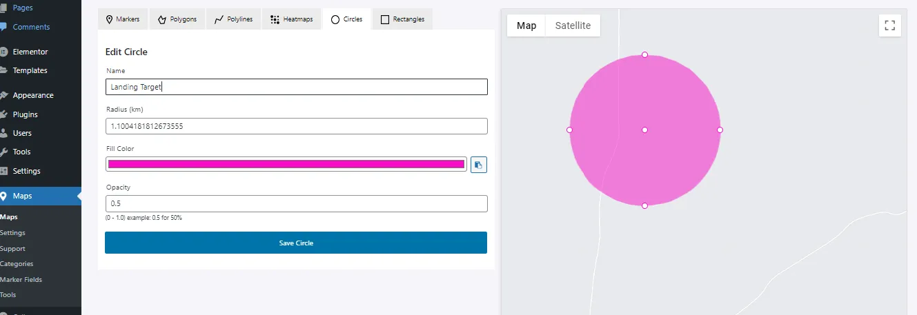 Adding a Circle (Legacy) - WP Go Maps Documentation