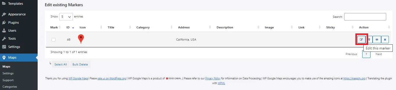Editing a Marker (Legacy) - WP Go Maps Documentation